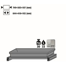 Tablarauszug Abz f&uuml;r ASECOS Chemikalienschr&auml;nke der CS und CX Serie, Stahlblech/Polypropylen, lichtgrau, B 749 x T 505 x H 107 mm, 22 l, bis 30 kg