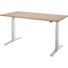 Sch&auml;fer Shop Sch&auml;fer Shop Select Schreibtisch LOGIN, elektrisch h&ouml;henverstellbar, Rechteck, T-Fu&szlig;, B 1600 x T 800 x H 645-1290 mm, Eiche-Dekor/wei&szlig;aluminium