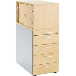 Sch&auml;fer Shop Sch&auml;fer Shop Genius Standcontainer mit Aufsatzschrank inkl. Schiebet&uuml;r, komplett abschlie&szlig;bar, runder Griff, Ahorn