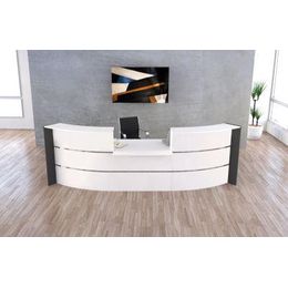 Gro&szlig;e Bogen-Empfangstheke Faro, mit Niedrigmodul, Kabelf&uuml;hrung, B 3240 x T 1230 x 1120 mm, wei&szlig;/anthrazit