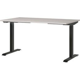 Schreibtisch Aalborg, elektrisch höhenverstellbar, Rechteck, bis 80 kg, T-Fuß Gestell, B 1400 x T 800 x H 720 – 1200 mm, kaschmir/schwarzgrau