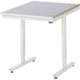 Rau Arbeitstisch Adlatus, elektrisch h&ouml;henverstellbar, 25 mm MDF-Platte, Stahlblechbelag, 150 kg, B 750 x T 1000 x H 720-1120 mm, silber/lichtgRau