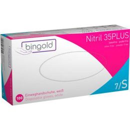 Schutzhandschuhe BINGOLD Nitril 35PLUS, Einweg, mikrotextuierte Fingerspitzen, puderfrei, Nitril, wei&szlig;, Gr&ouml;&szlig;e S, 100 St&uuml;ck