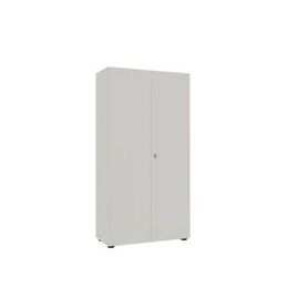 Garderobenschrank, 5 OH, 4 Fachb&ouml;den, Mitteltrennwand & Kleiderstange, abschlie&szlig;bar, ohne Akustikfront, B 800 x T 450 x H 1930 mm, Spanplatte, silber