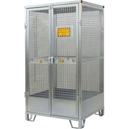 Justrite Gasflaschenlager, verzinkt, abschlie&szlig;bar, bis 9/12 Gasflaschen, B 1130 x H 2100 x T 960 mm, 155 kg, stahlgrau