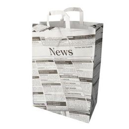 Tragetaschen Papstar Newsprint, bis 5 kg, mit Tragegriff, L 440 x B 320 x H 170 mm, Kraftpapier, grau-schwarz, 50 St&uuml;ck