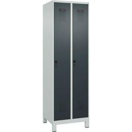Kleiderspind C+P Evolo Plus, 2 Abteile, 300 mm breit, mit F&uuml;&szlig;en, Sicherheits-Drehriegel, B 600 x T 500 x H 1950 mm, lichtgrau/anthrazitgrau