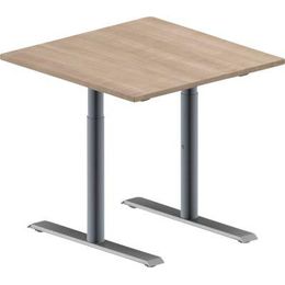 Sch&auml;fer Shop Sch&auml;fer Shop Genius Konferenztisch MODENA FLEX, Quadrat, T-Fu&szlig; Rundrohr, B 800 x T 800 x H 650-850 mm, Eiche-Dekor/wei&szlig;aluminium RAL 9007