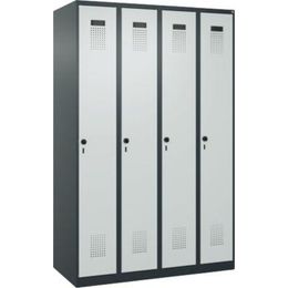 Kleiderspind C+P Evolo Plus, 4 Abteile, Anschlag rechts, Sicherheits-Drehriegel, B 1200 x T 500 x H 1850 mm, anthrazitgrau/lichtgrau