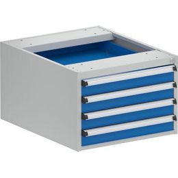 Schubladenblock treston 53/36-1, 4 abschlie&szlig;bare Sch&uuml;be, bis 200 kg, B 530 x T 640 x H 360 mm, Stahl, lichtgrau RAL 7035/brillantblau RAL 5007