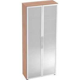 Glast&uuml;renschrank TARA, 5 Ordnerh&ouml;hen, B 800 x T 346 x H 1880 mm, Nussbaum-Dekor