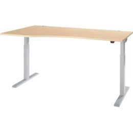 Sch&auml;fer Shop Sch&auml;fer Shop Select Schreibtisch ERGO-T 2.0, elektrisch h&ouml;henverstellbar, Freiform Ansatz links, T-Fu&szlig;, B 1800 x H 715-1205 mm, Ahorn/wei&szlig;alu