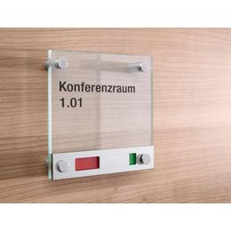 moedel T&uuml;rschild GALERIE, 4 Abstandshalter, ESG-Glas, Frei/Besetzt-Anzeige, B 150 x H 150 mm, Schraubmontage, transparent