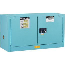 Justrite FM-Chemikalienschrank Piggyback Sure-Grip&reg; EX, f&uuml;r &Auml;tzmittel, bis 45 Liter, selbstschlie&szlig;ende T&uuml;ren, blau
