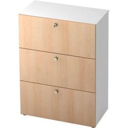 H&auml;ngeregistraturschrank TOPAS LINE, 3 Ordnerh&ouml;hen, mit Vollauszug, wei&szlig;-Eiche/Dekor