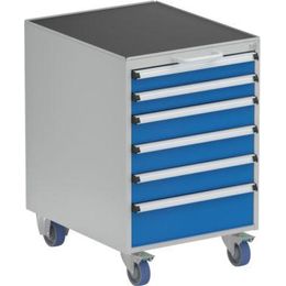 Schubladenblock treston 53/66-2, 6 abschlie&szlig;bare Sch&uuml;be, mobil, bis 300 kg, B 530 x T 640 x H 795 mm, Stahl, lichtgrau RAL 7035/brillantblau RAL 5007