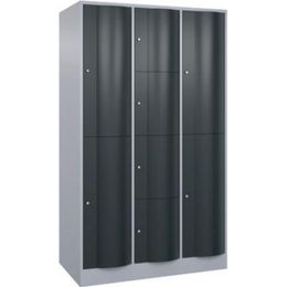 C+P Kombi-Schlie&szlig;fachschrank Resisto, 3 Abteile, 8 F&auml;cher, B 1148 x T 640 x H 1950 mm, Wei&szlig;alu/Anthrazitgrau
