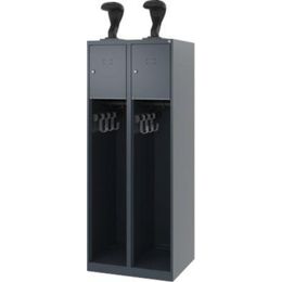 Feuerwehrspind C+P Evolo Youngster, 2 Abteile, mit Helmhalter, Bodengleiter, B 600 x T 500 x H 1530 mm, RAL 7016 Anthrazitgrau