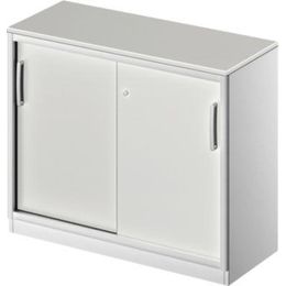 Sch&auml;fer Shop Sch&auml;fer Shop Genius Schiebet&uuml;renschrank TETRIS SOLID, 2 OH, B 1000 mm, inkl. 19 mm Abdeckplatte, lichtgrau/wei&szlig;alu