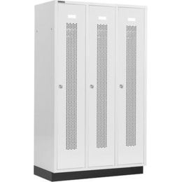 Sch&auml;fer Shop Sch&auml;fer Shop Select Kleiderspind mit gelochten Streifen, 3 Abteile, 400 mm, mit Sockel, Zylinderschloss, T&uuml;r lichtgrau