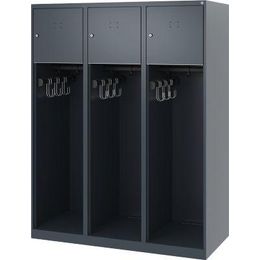 Feuerwehrspind C+P Evolo Youngster, 2 Abteile, ohne Helmhalter, Bodengleiter, B 1200 x T 500 x H 1530 mm, RAL 7016 Anthrazitgrau