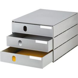 Schubladenbox Styro&reg; Styroval, Format C4, 3 geschlossene Sch&uuml;be, stapelbar, Beschriftungsmaterial, B 243 x T 335 x H 200 mm, Recycling-Kunststoff, grau
