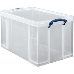 Transportbox Really Useful Box, Volumen 84 l, L 710 x B 440 x H 380 mm, stapelbar, mit Deckel & Klappgriffen, PP, transparent