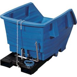 Kippbeh&auml;lter, Polyethylen, blau, B 920 x T 1420 x H 590 mm, 300 l, Sch&uuml;ttkanth&ouml;he 370 mm, bis 150 kg, Kipp-Arretierungsvorrichtung