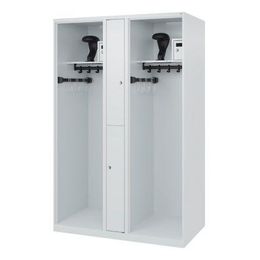 Feuerwehrspind C+P Evolo Maxi, 4 Abteile f&uuml;r 2 Personen, mit Helmhalter, Bodengleiter, B 1200 x T 500 x H 1850 mm, RAL 7035 Lichtgrau