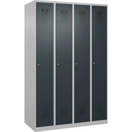 Kleiderspind C+P Evolo Plus, 4 Abteile, Anschlag rechts, Zylinderschloss, Soft-Anschlag, B 1200 x T 500 x H 1850 mm, wei&szlig;aluminium/anthrazitgrau