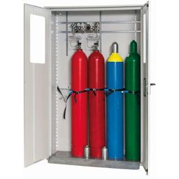 Druckgasflaschenschrank G-OD Standard, Doppelfl&uuml;gelt&uuml;r, klappbarer Glasausschnitt, 5x 50 l Flaschen, B 1356 x T 400 x H 2149 mm