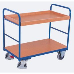 Etagenwagen, Stahl/MDF-Platte, Enzianblau/Buche-Dekor, 2 Etagen, 965 x 655 mm, EasySTOP, bis 250 kg