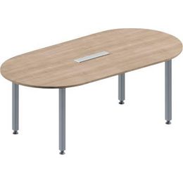 Sch&auml;fer Shop Sch&auml;fer Shop Genius Konferenztisch MODENA FLEX, 6-fach Anschluss, Oval, 4-Fu&szlig; Quadratrohr, B 2000 x T 1000 x H 720-840 mm, Eiche Dekor/wei&szlig;alu
