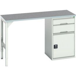 Unterbauwerkbank Bott verso, Linoleum-Platte, 2 Schubladen, 1 T&uuml;r, 1 Ablageboden, B 1500 x T 600 x H 930 mm, Lichtgrau