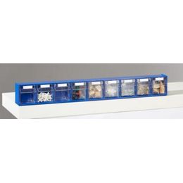Kleinteilemagazin MultiStore, Reihengr&ouml;&szlig;e 9, B 600 x T 51 x H 77 mm, Volumen 0,9 l, stapelbar, Polystyrol, blau/transp.