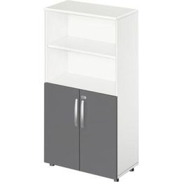 Schäfer Shop Schäfer Shop Select Kombischrank LOGIN, oben 2 Regale, unten 2 Ordnerhöhen mit Türen, B 800 x T 420 x H 1514 mm, weiß/graphit