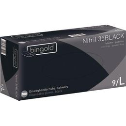 Schutzhandschuhe BINGOLD Nitril 35BLACK, Einweg, mikrotextuierte Fingerspitzen, puderfrei, Nitril, schwarz, Gr&ouml;&szlig;e L, 100 St&uuml;ck