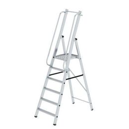 Munk Plattformleiter, 6 Stufen, Aluminium, stabile Rechteckrohr-Holme, gro&szlig;e Plattform, Handl&auml;ufe vormontiert, rutschsichere Leiterschuhe, 150 kg