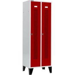 Sch&auml;fer Shop Sch&auml;fer Shop Select Kleiderspind, mit gelochten Streifen, 2 Abteile, 300 mm, mit F&uuml;&szlig;en, Drehriegelverschluss, T&uuml;r rubinrot