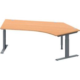 Sch&auml;fer Shop Sch&auml;fer Shop Genius Winkelschreibtisch MODENA FLEX, 135&deg; Winkel rechts, T-Fu&szlig; Rechteckrohr, B 2165 x T 800/800 x H 650-850 mm, Buche/anthrazit