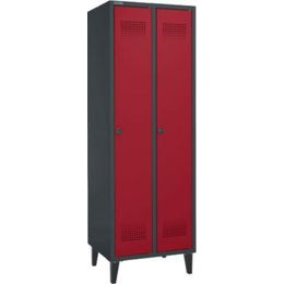 Sch&auml;fer Shop Sch&auml;fer Shop Genius Kleiderspind mit F&uuml;&szlig;en, 2 Abteile, Sicherheitsdrehriegelverschluss, anthrazit RAL 7016/rot
