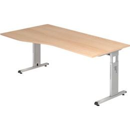 Schreibtisch Freiform ULM, li. od. rechts, B 1800 x T 800/1000 x H 650-850 mm, Eiche-Dekor