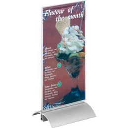 Durable Tischaufsteller, Acrylhalter und Aluminium-Fu&szlig;, DIN lang