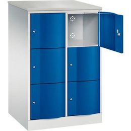 C+P Schlie&szlig;fachschrank Resisto, 2 Abteile, 6 F&auml;cher, B 772 x T 640 x H 1255 mm, Lichtgrau/Enzianblau
