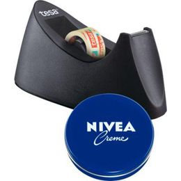 Tischabroller Tesa Easy Cut&reg; CURVE, inkl. Rolle L 10 m x B 19 mm + gratis Nivea-Dose 75 ml