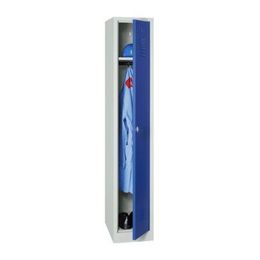 Kleiderspind, 1 T&uuml;r, B 415 x T 500 x H 1800 mm, Drehriegelverschluss, lichtgrau/blau