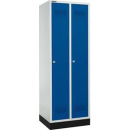 Sch&auml;fer Shop Sch&auml;fer Shop Genius Kleiderspind mit Sockel, 2 Abteile, 300 mm Abteilbreite, Zylinderschloss, lichtgrau/enzianblau
