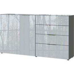 Sideboard, mit 4 Schubladen und 2 Türen, Glasfront- und auflage, B 1840 x T 420 x H 1020 mm, graphit/silbergrau