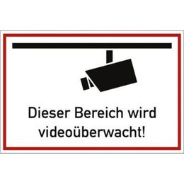 moedel Hinweisschild &bdquo;Dieser Bereich wird video&uuml;berwacht!&ldquo;, L 200 x B 300 mm, Kunststoff, rot-schwarz-wei&szlig;