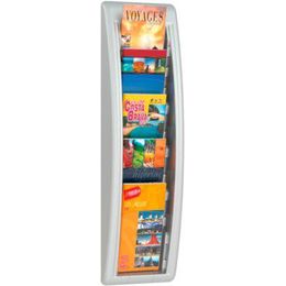 Prospektwandhalter PAPERFLOW Quickfit, 5 F&auml;cher im Format DIN 1/3 A4, B 168 x T 95 x H 650 mm, Polystyrol alufarben